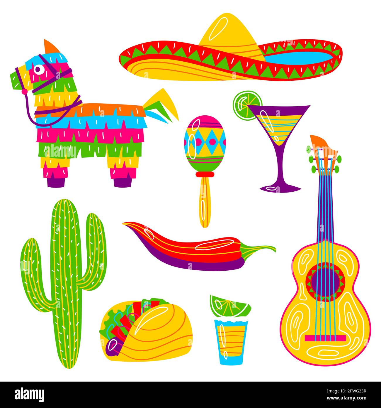 Cinco de Mayo set of objects. Mexican holiday items Stock Vector Image ...
