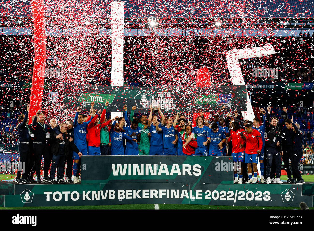 ROTTERDAM, NETHERLANDS - APRIL 30: players and staff of PSV celebrate ...