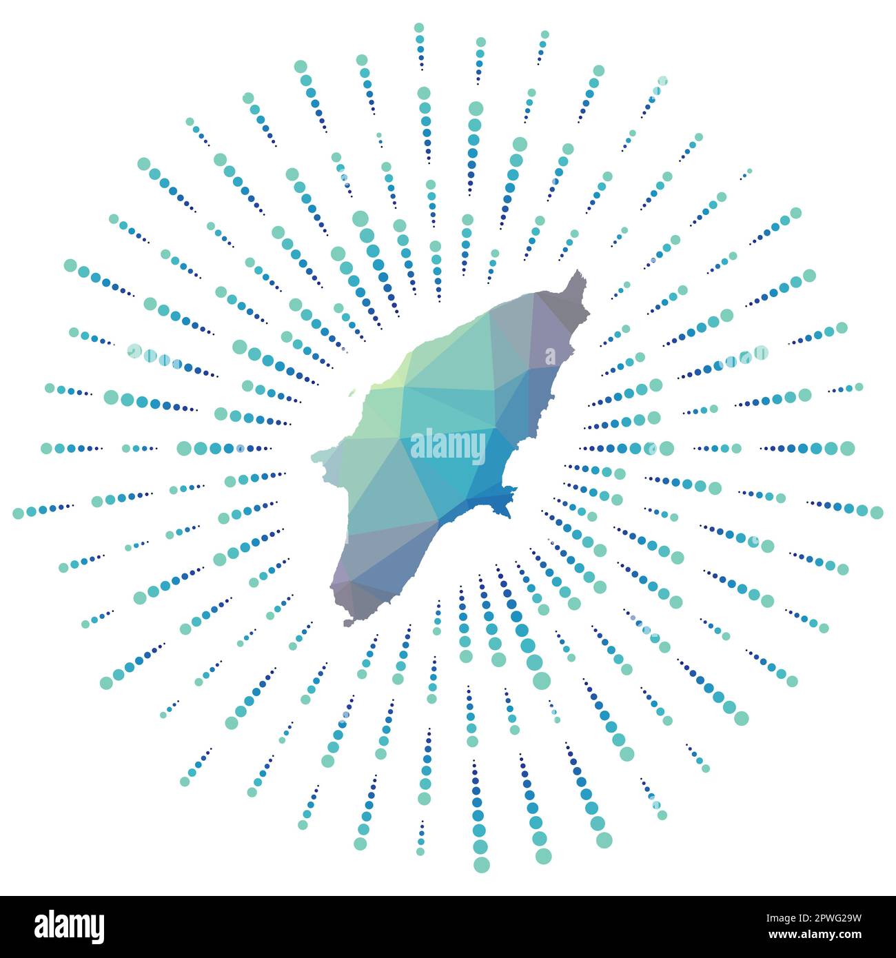 Shape of Rhodes, polygonal sunburst. Map of the island with colorful ...