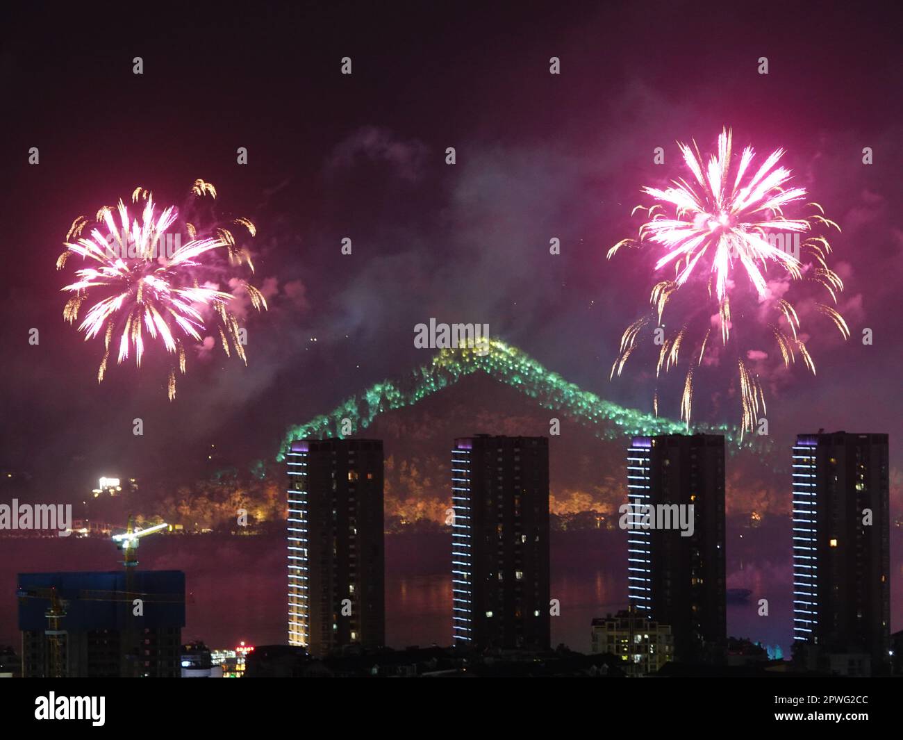 YICHANG, CHINA - APRIL 30, 2023 - Fireworks display celebrates the May ...