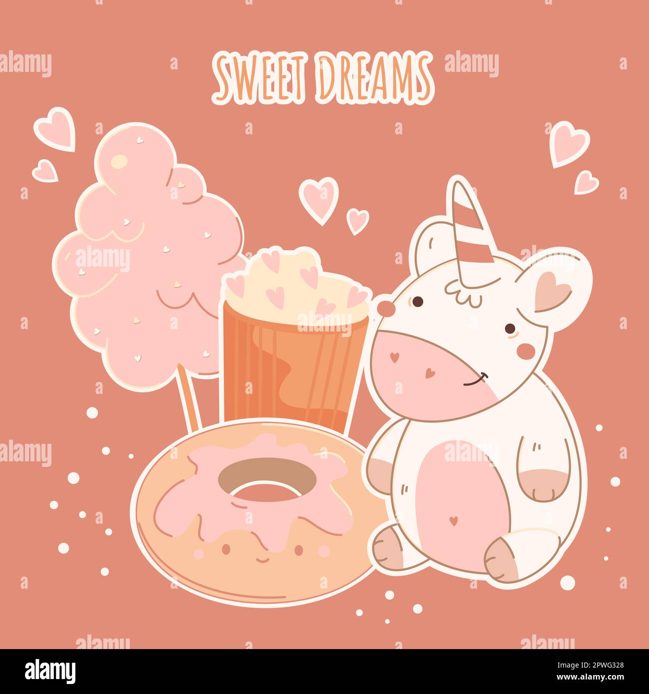 Vector illustration for postcard, sweet dreams message. With donut ...
