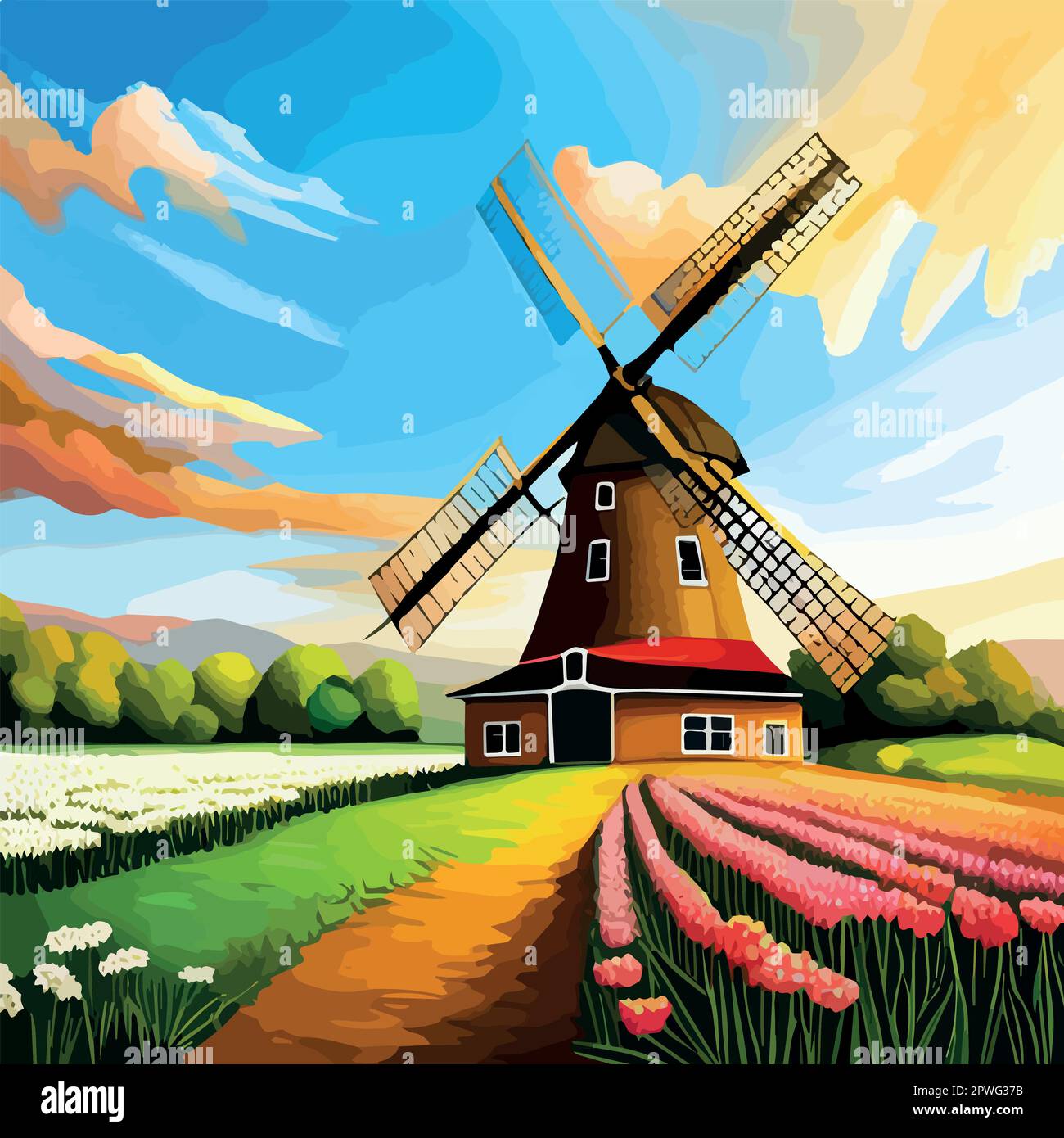 Dutch landscape painting Stock Vector Images - Alamy
