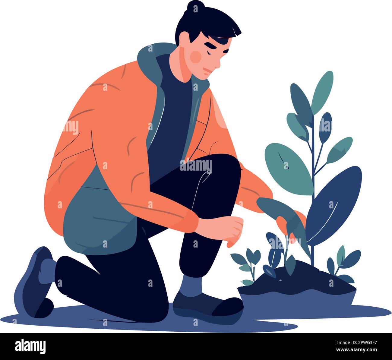 man sitting under nature planting tree Stock Vector Image & Art - Alamy