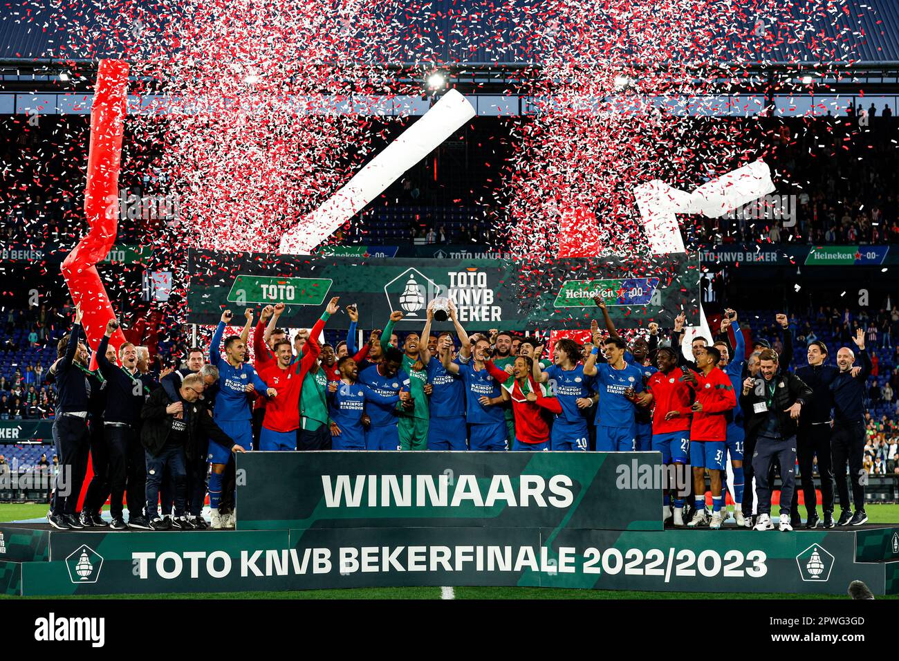 ROTTERDAM, NETHERLANDS - APRIL 30: players and staff of PSV celebrate ...