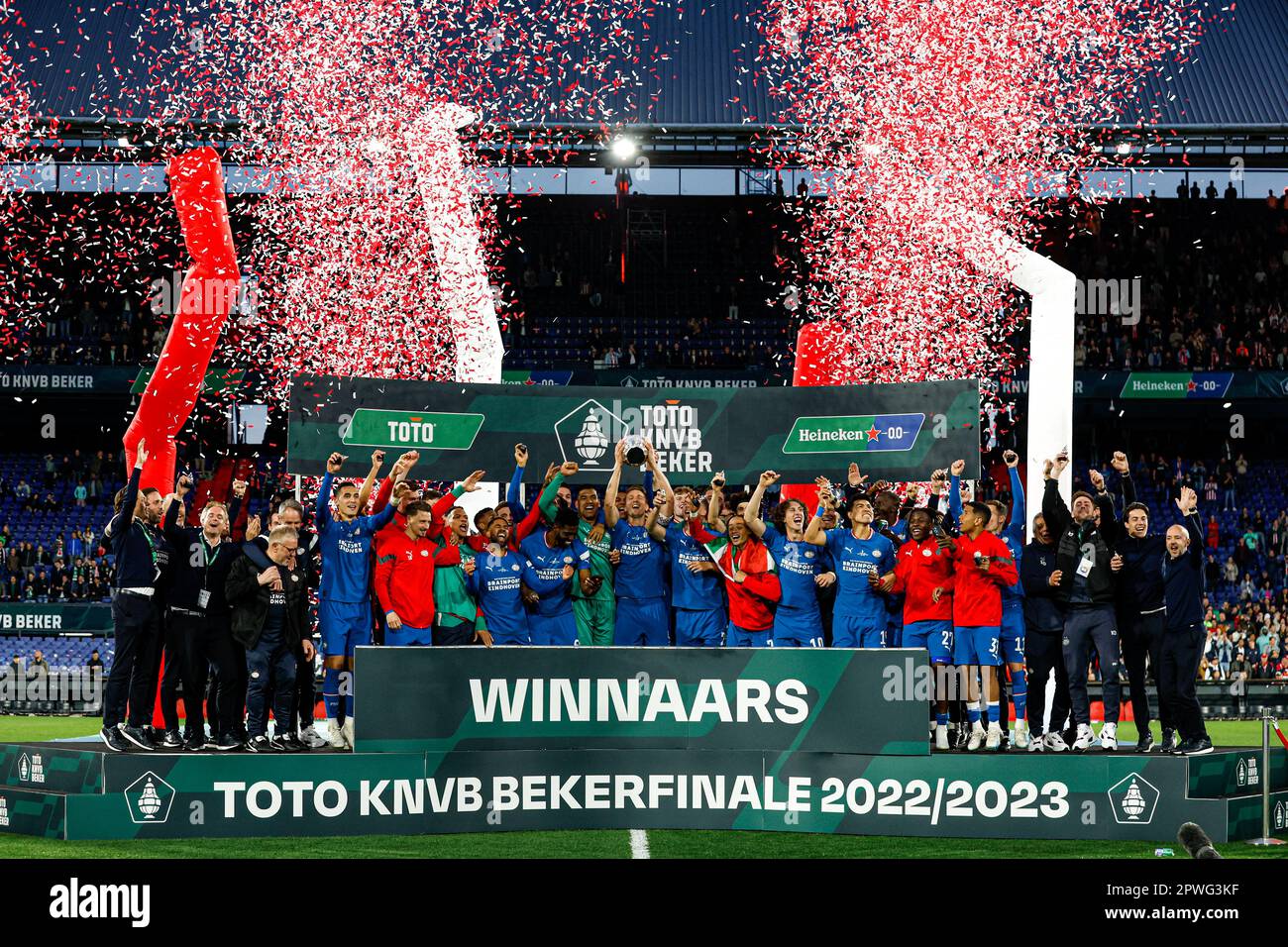 ROTTERDAM, NETHERLANDS - APRIL 30: players and staff of PSV celebrate ...