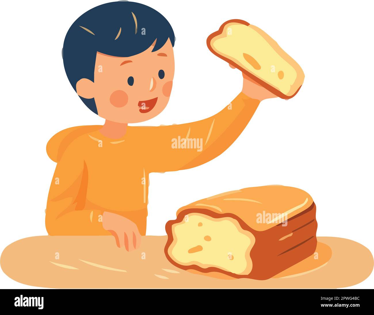 Cute cartoon child smiling while eating bread Stock Vector Image & Art ...