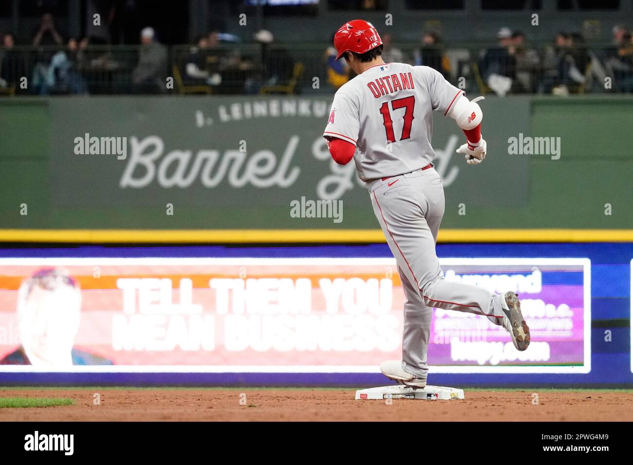 Los Angeles Angels' Shohei Ohtani rounds second base after hitting a ...