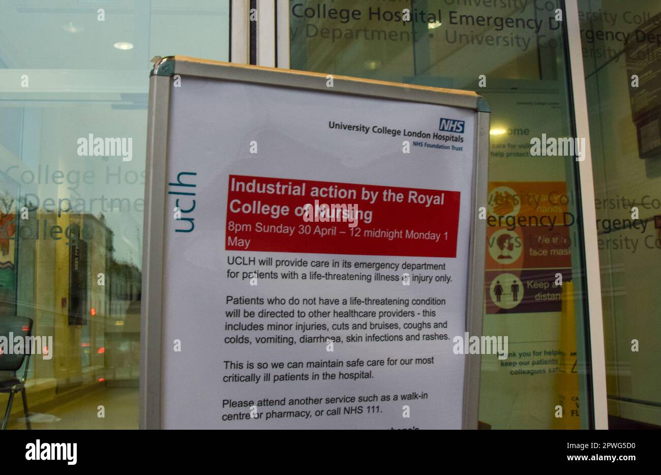 London, UK. 30th April 2023. An industrial action sign outside ...