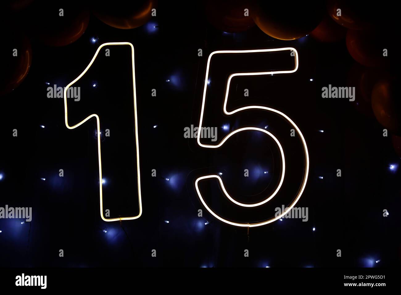 number fifteen with lights at 15th birthday party - front view - light ...