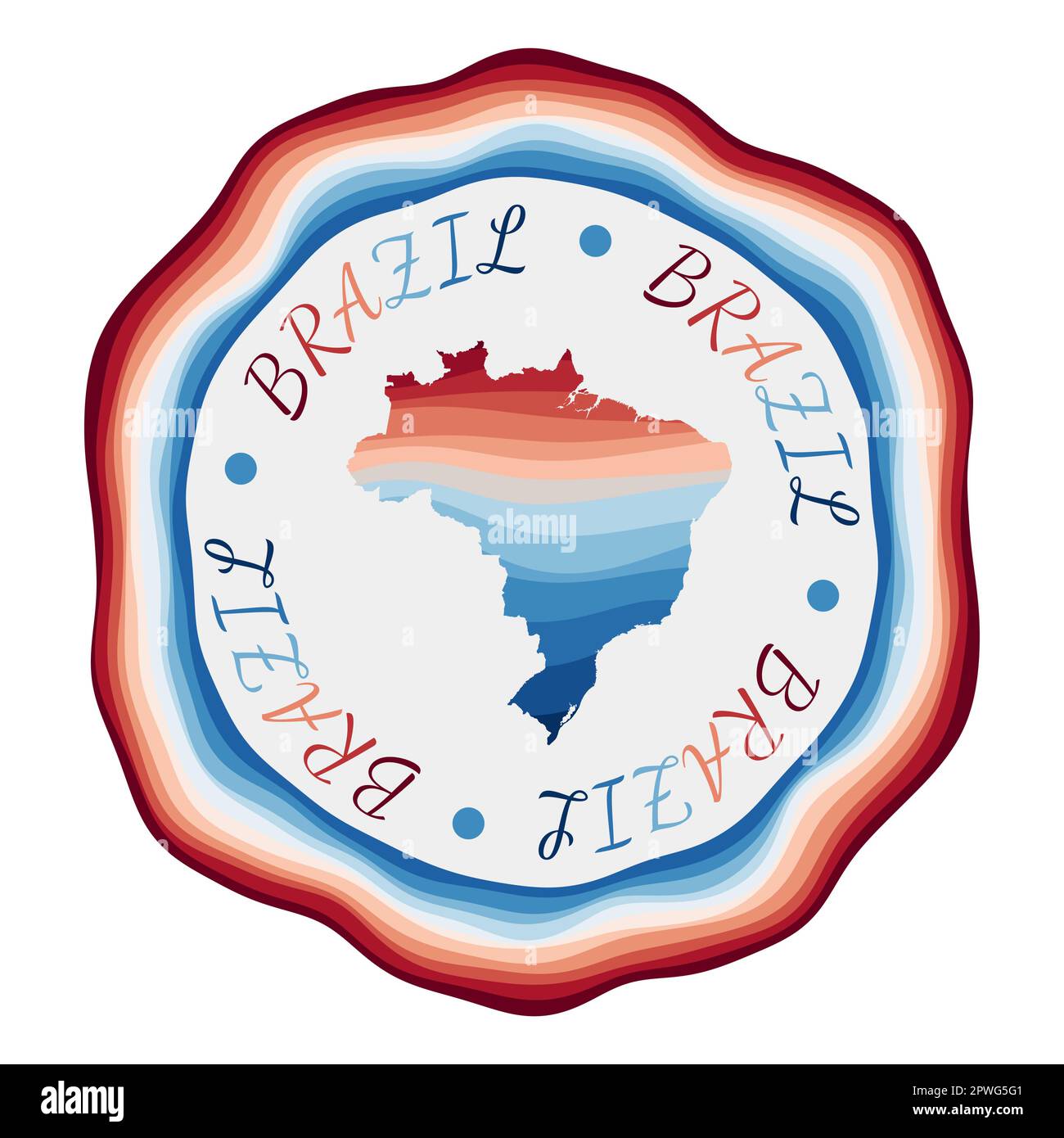 Brazil badge. Map of the country with beautiful geometric waves and ...