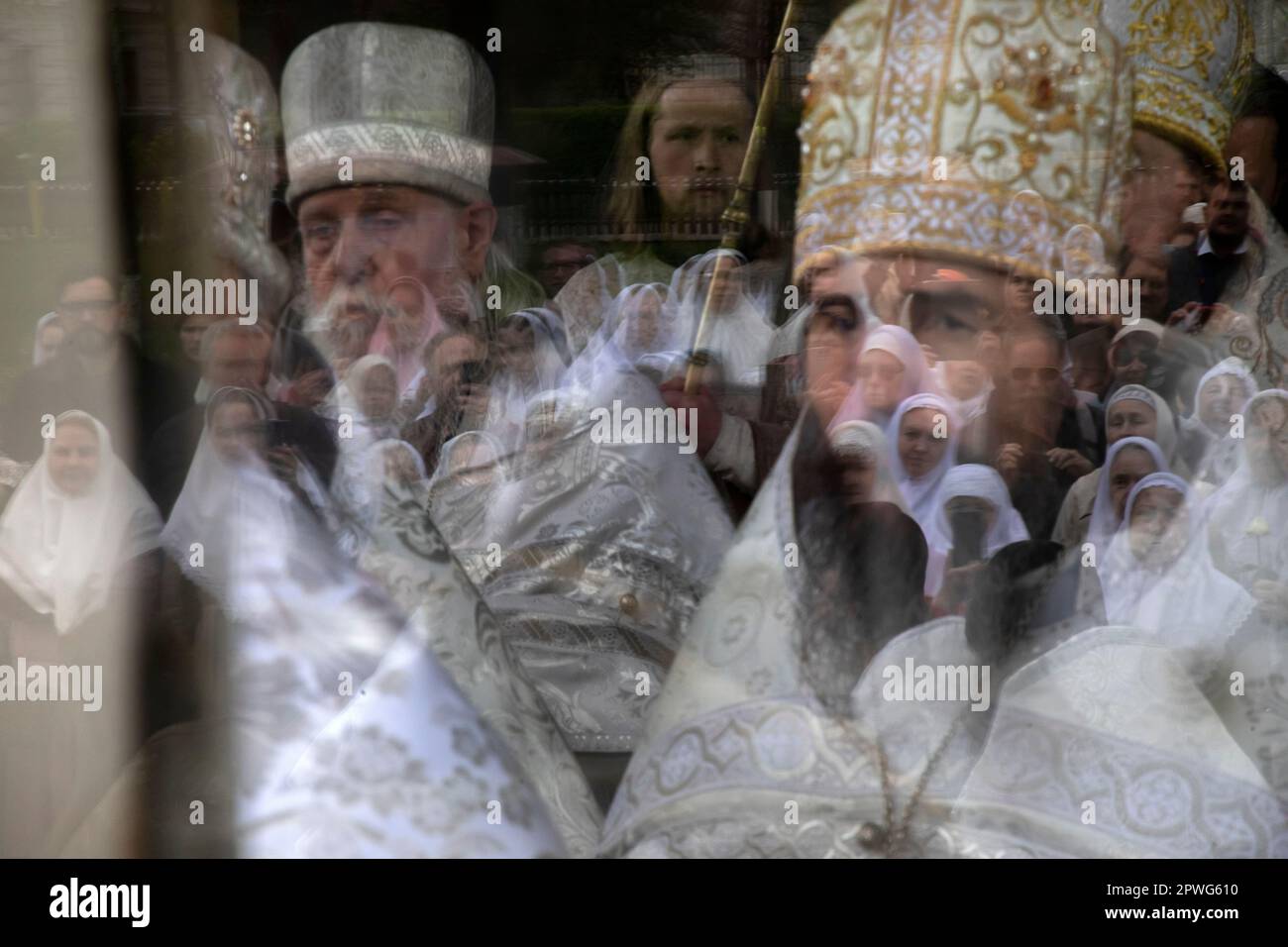 Moscow, Russia. 30th of April, 2023. Priests take part of the cross ...