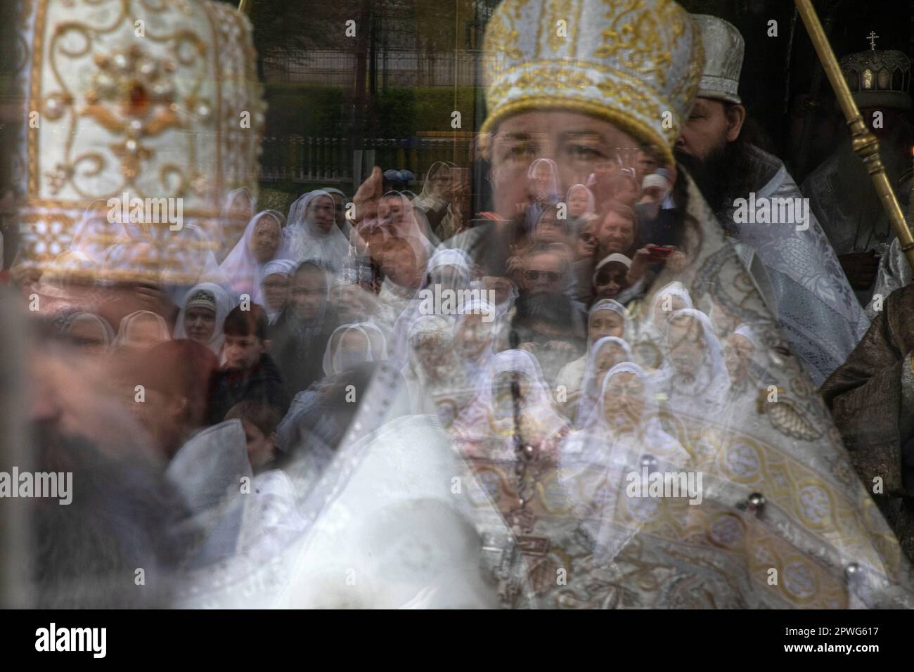Moscow, Russia. 30th of April, 2023. Priests take part of the cross ...