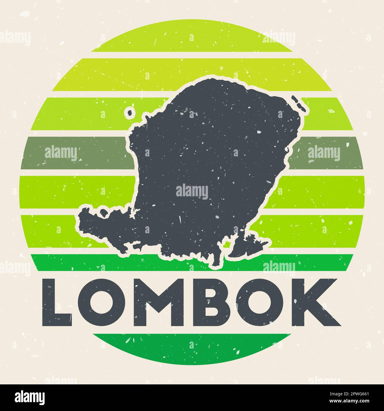 Lombok logo. Sign with the map of the island and colored stripes ...