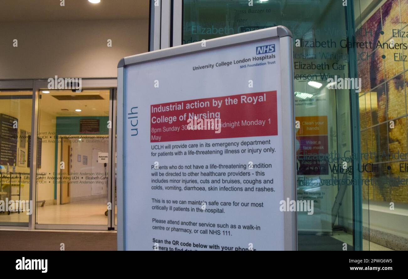 London, England, UK. 30th Apr, 2023. An industrial action sign outside ...