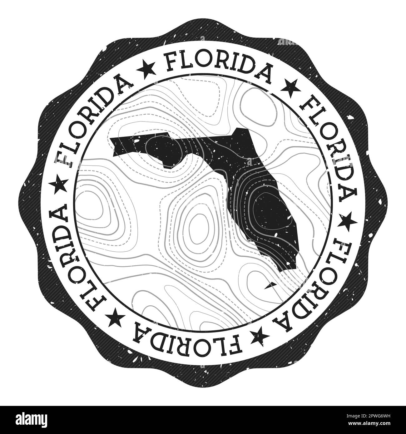 Florida outdoor stamp. Round sticker with map of US state with ...