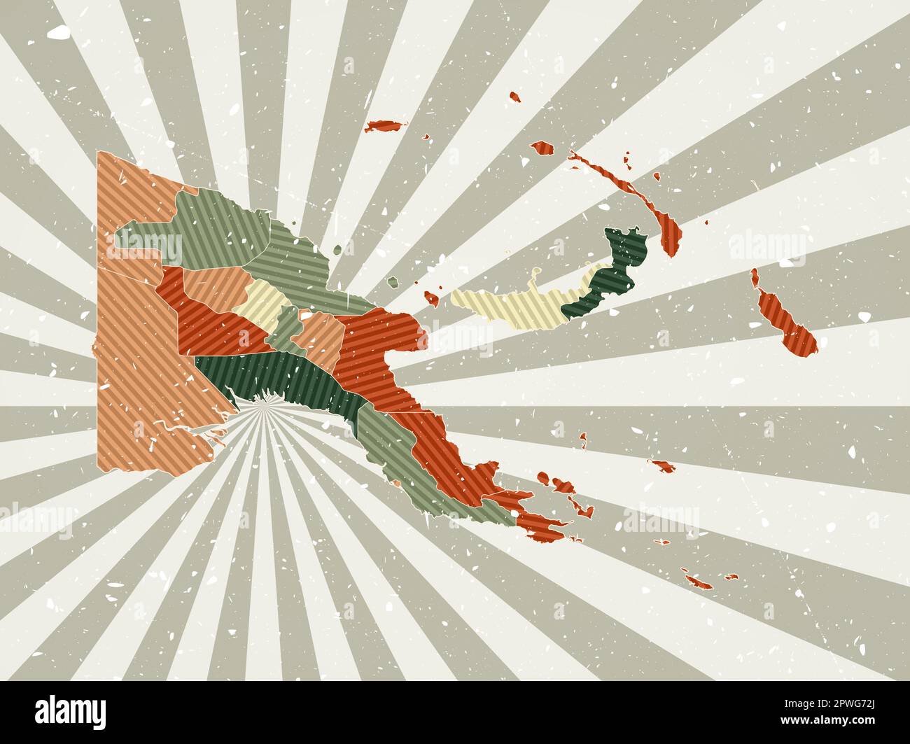 Papua New Guinea vintage map. Grunge poster with map of the country in ...