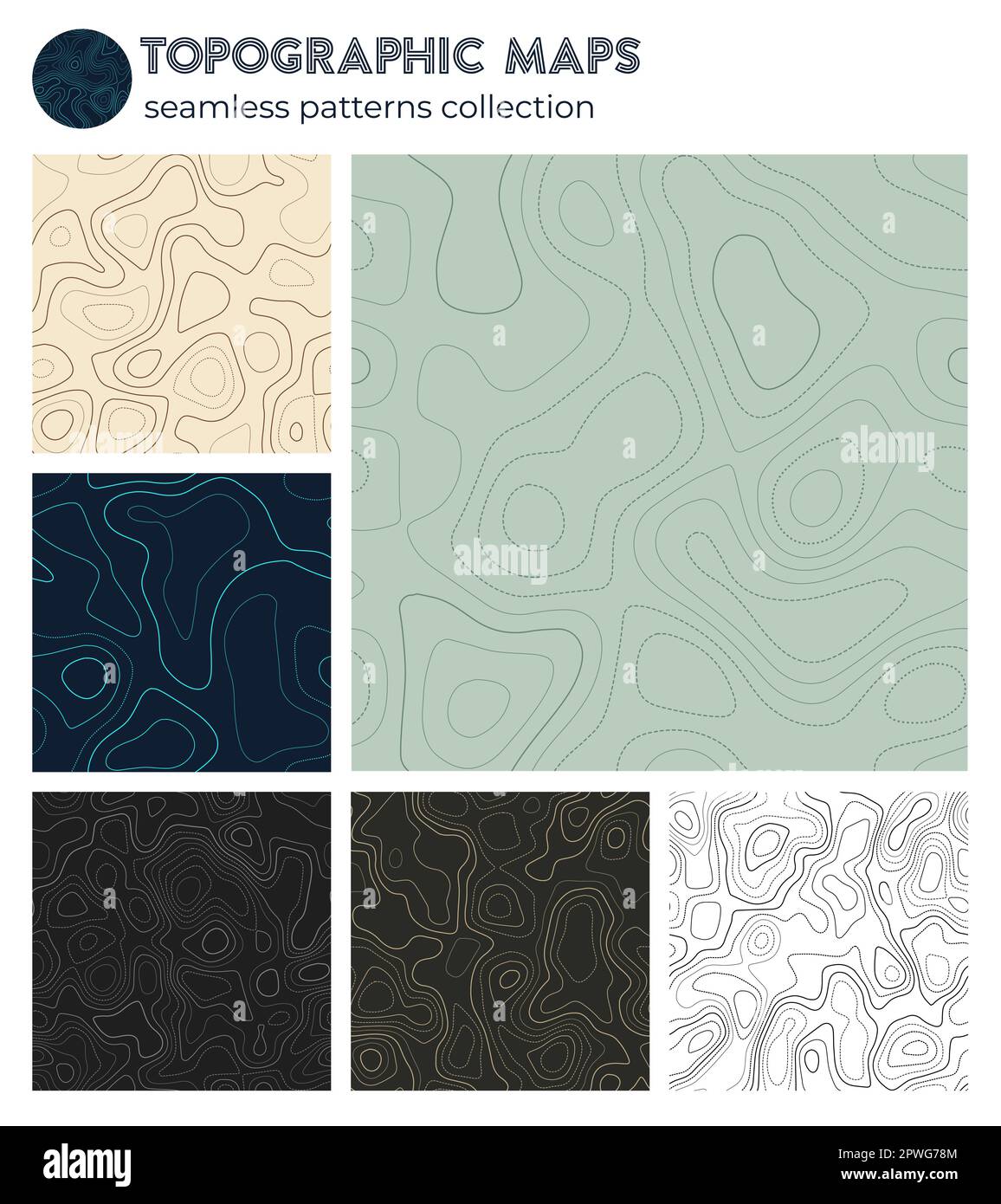 Topographic maps. Amazing isoline patterns, seamless design ...