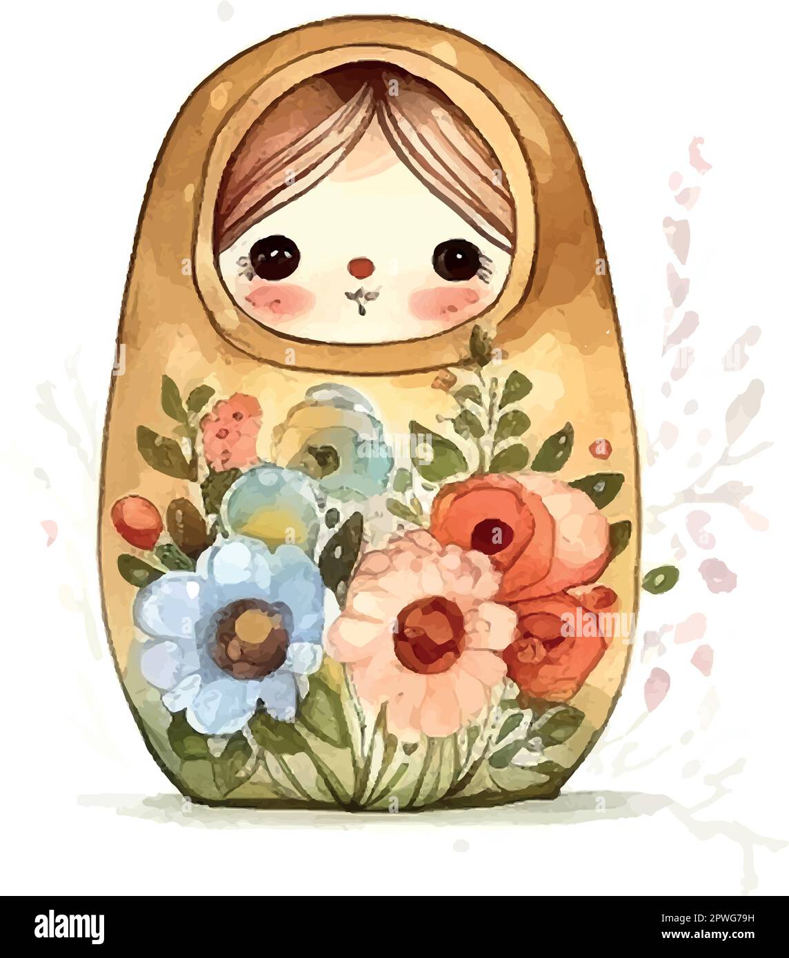 watercolor vector Russia matryoshka doll flowers Russian Day Stock ...
