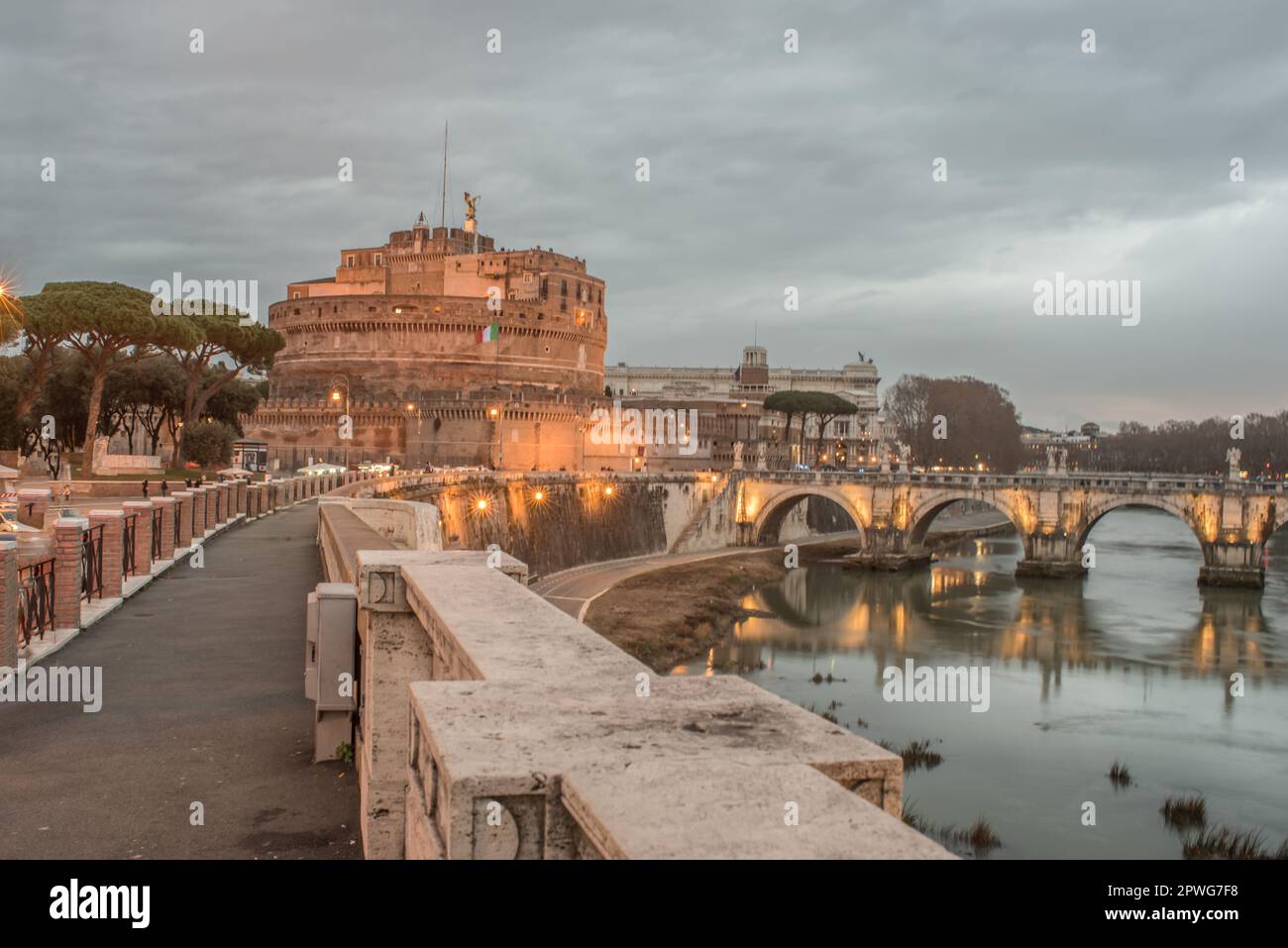 Rome, St Angel Castle at twilight Stock Photo - Alamy
