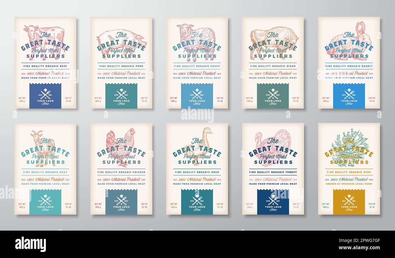 Risograph Effect Meat Poultry and Vegetables. Vintage Vector Food ...