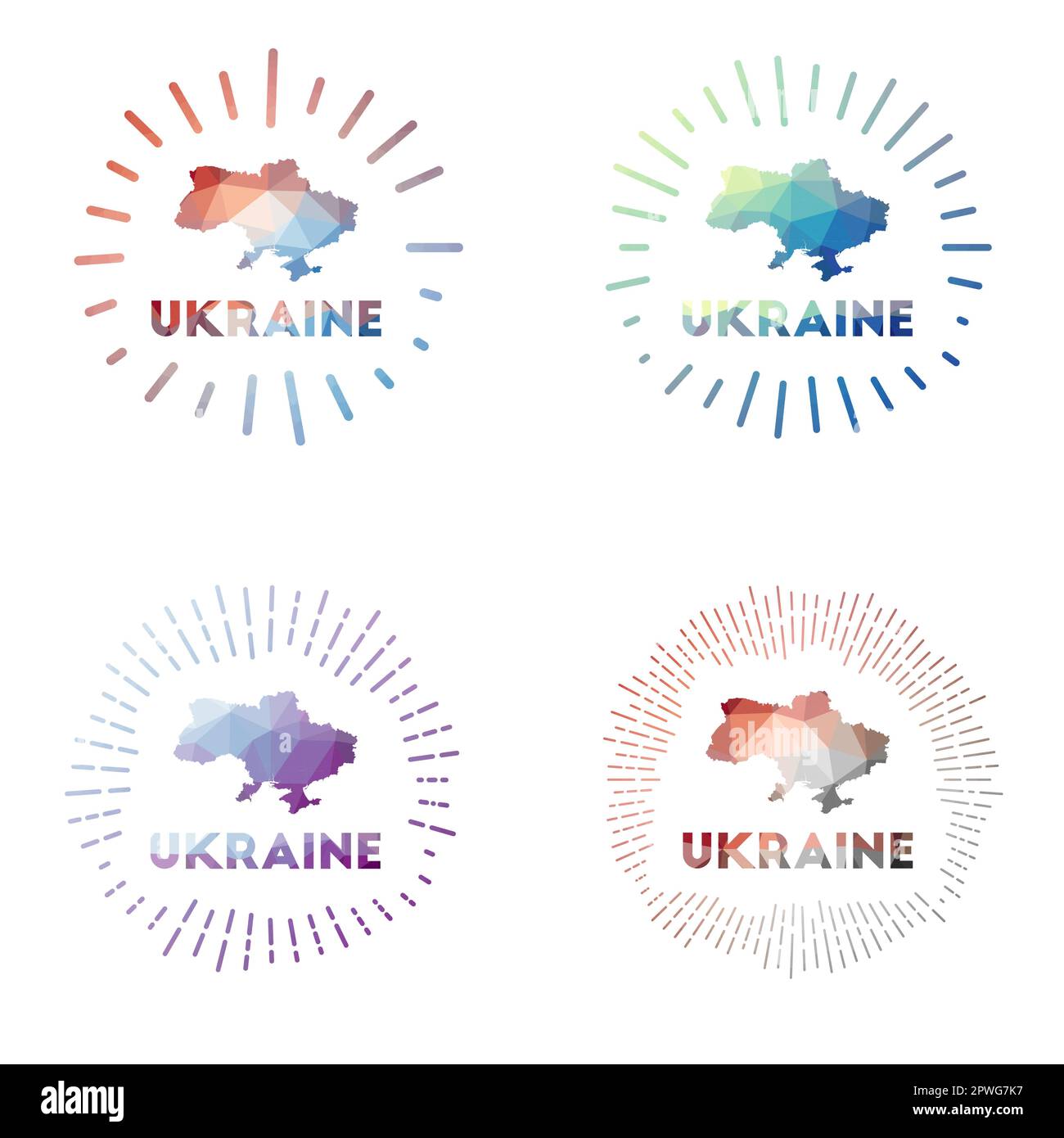 Ukraine low poly sunburst set. Logo of country in geometric polygonal ...