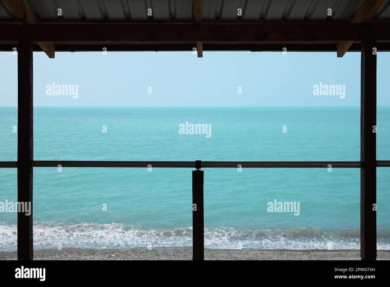 Canopy with picturesque view of beautiful blue sea Stock Photo - Alamy