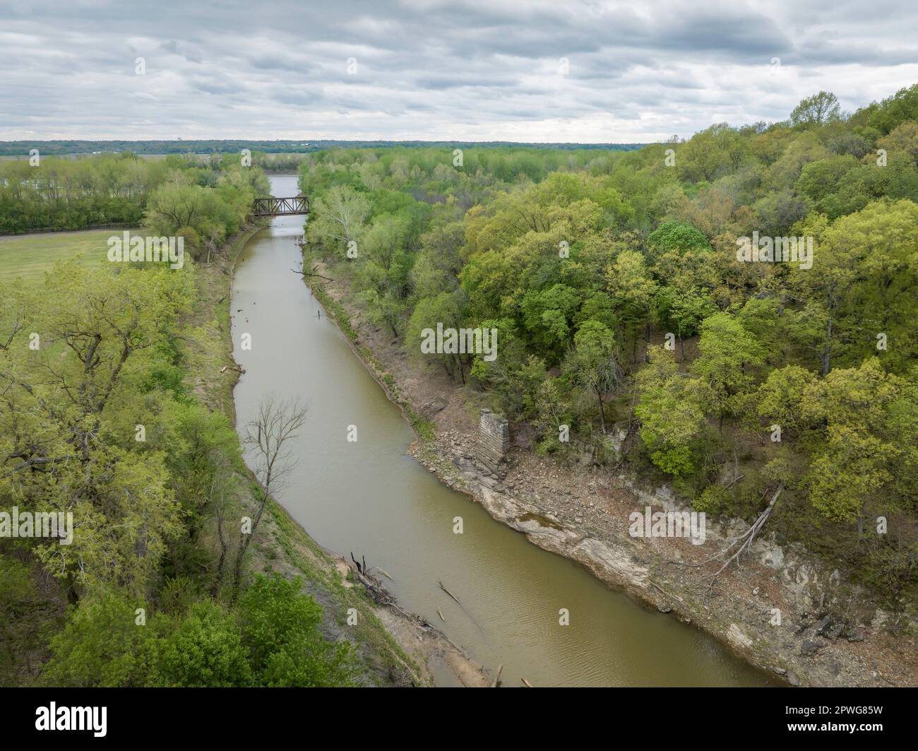 aerial view of Missouri River valley above Jefferson City, MO, with ...