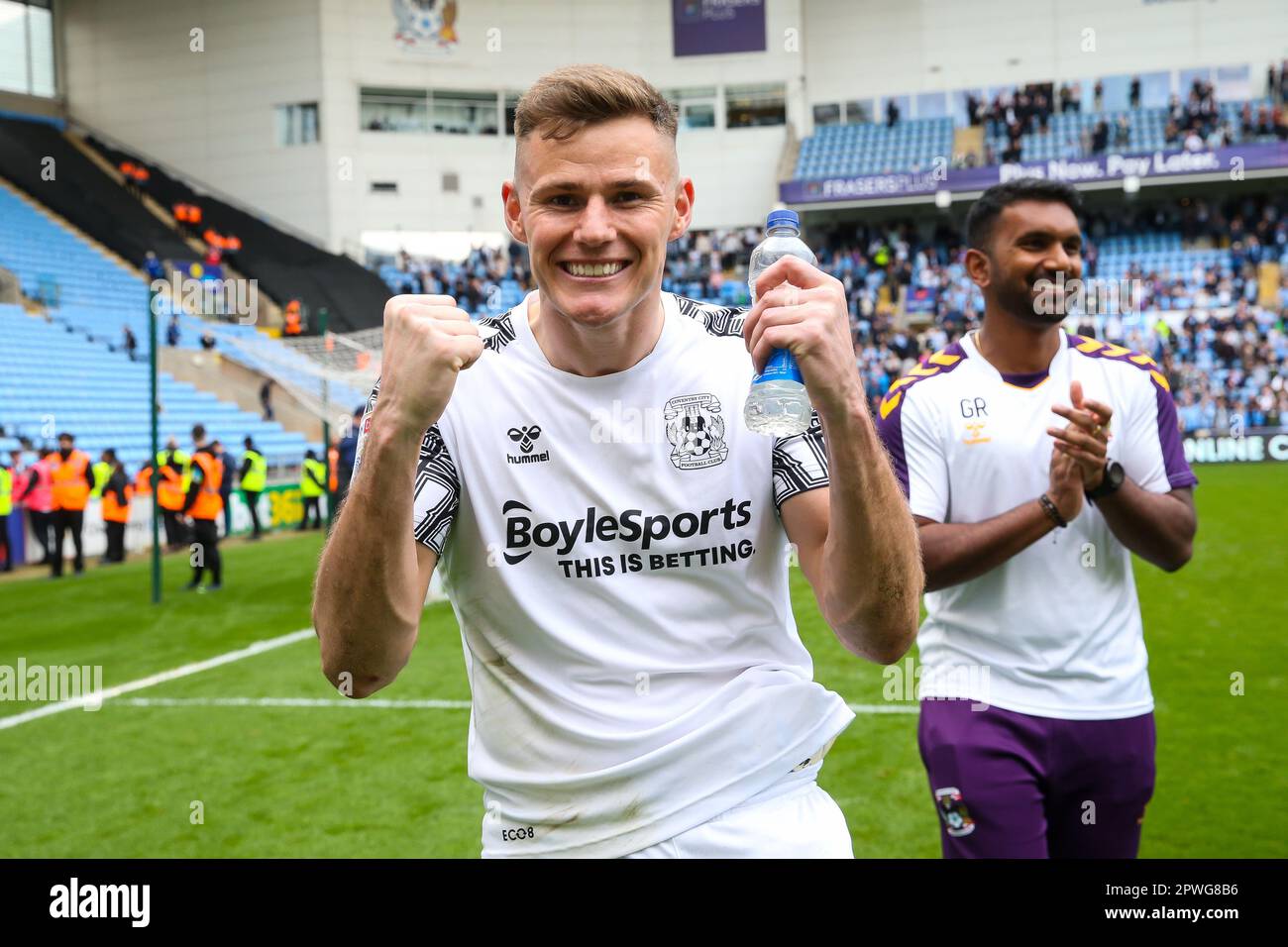 Coventry City goalkeeper Ben Wilson celebrates at the end of the Sky ...