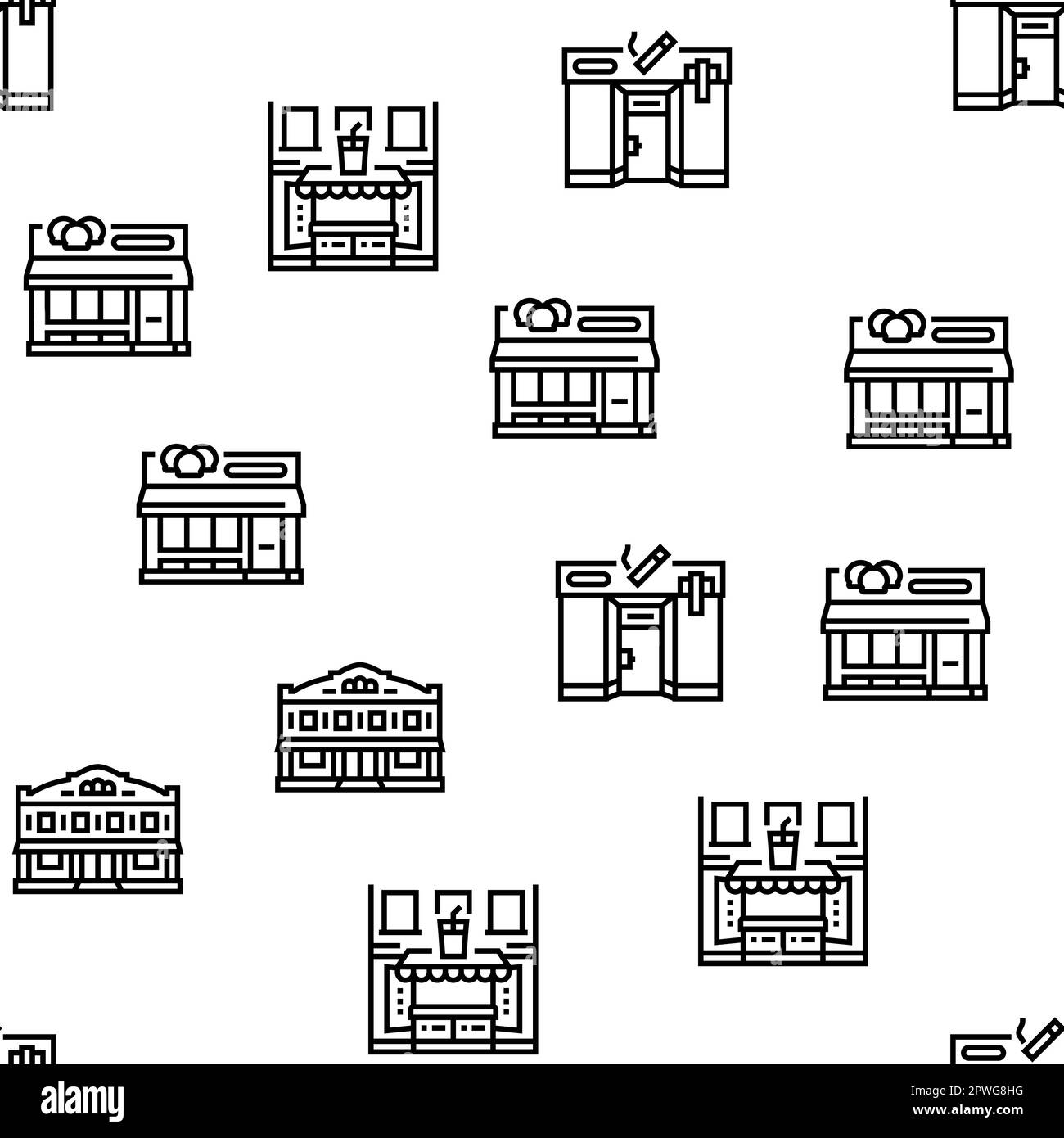 store shop retail market vector seamless pattern thin line illustration ...