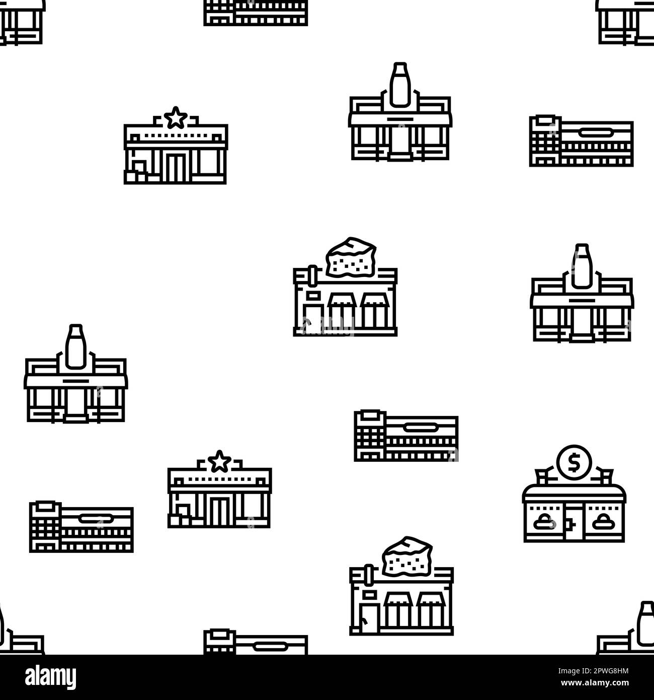 store shop retail web cart vector seamless pattern thin line ...