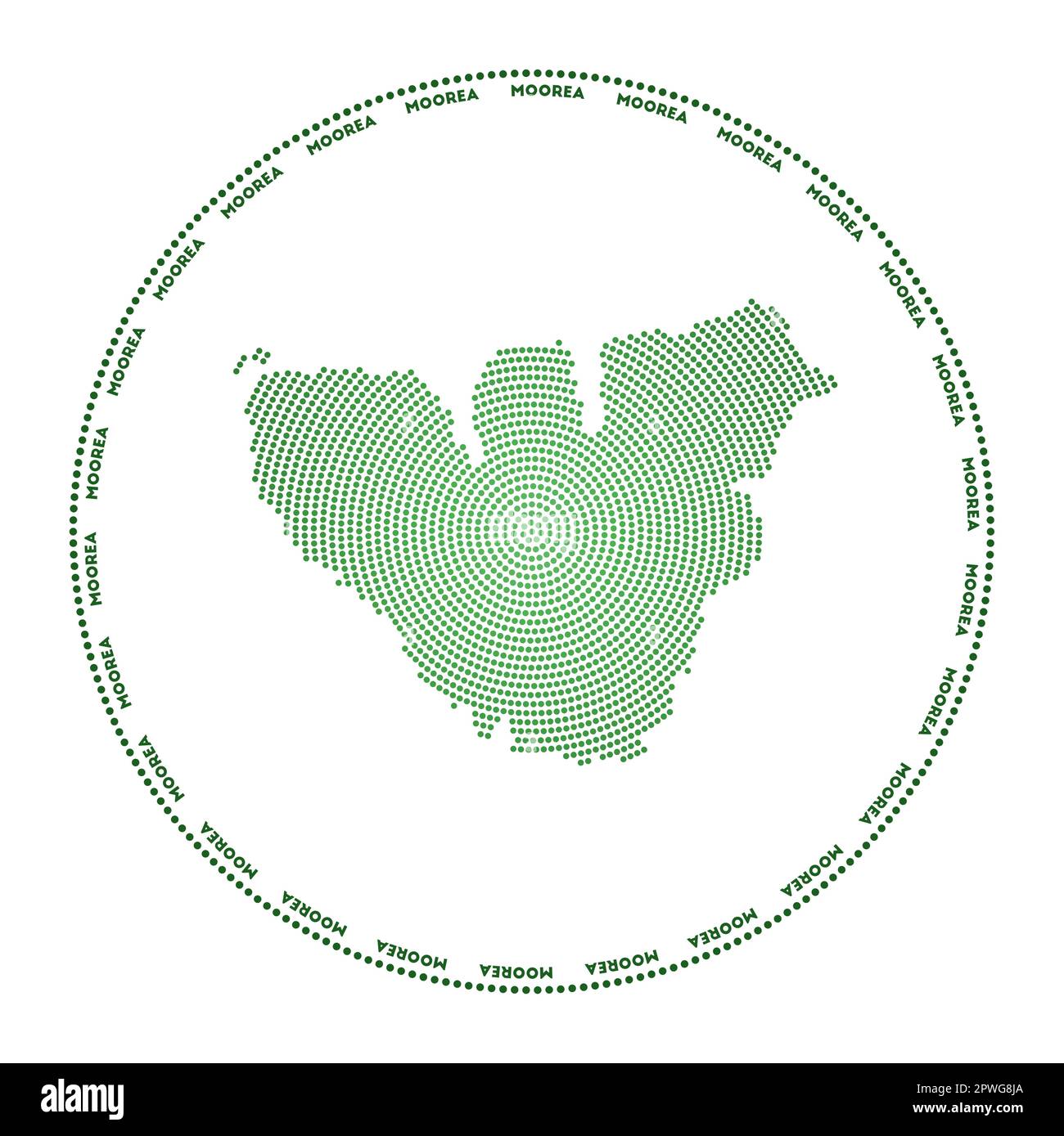 Moorea round logo. Digital style shape of Moorea in dotted circle with ...