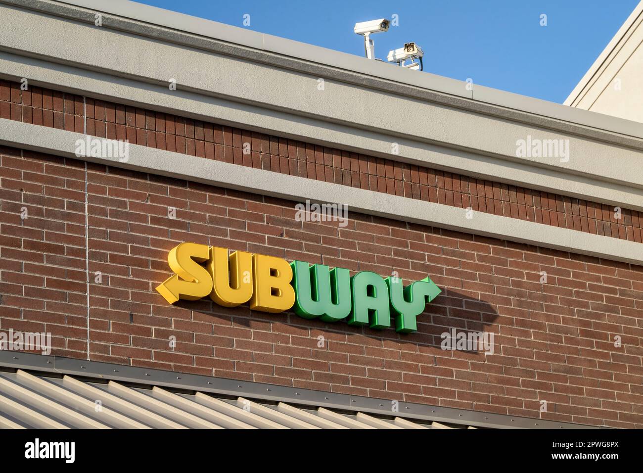 Fort Collins, CO, USA - April 26. 2023: Subway sign on the building ...