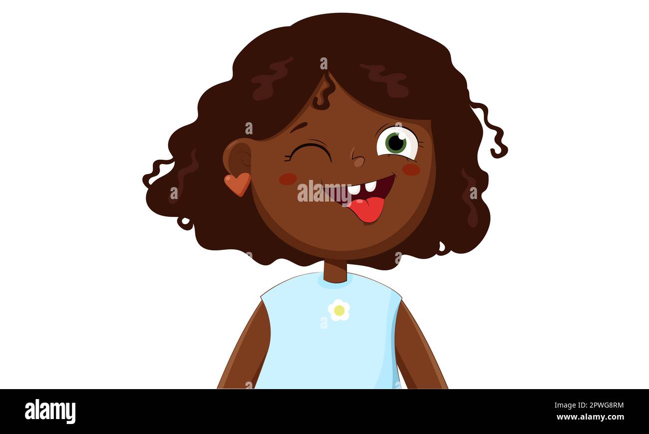 Funny Little Black skin Girl Vector Cartoon Character Illustration ...