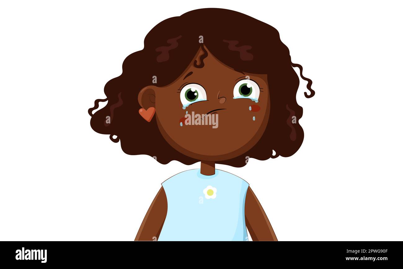 Sad Little crying Black skin Girl Vector Cartoon Character Illustration ... Sad Little crying Black skin Girl Vector Cartoon Character Illustration ...