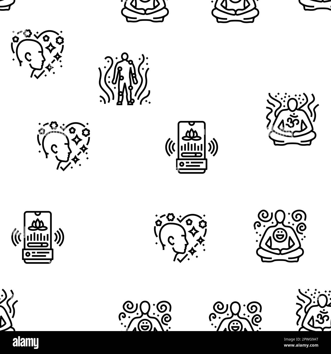 meditation yoga relax zen vector seamless pattern thin line ...