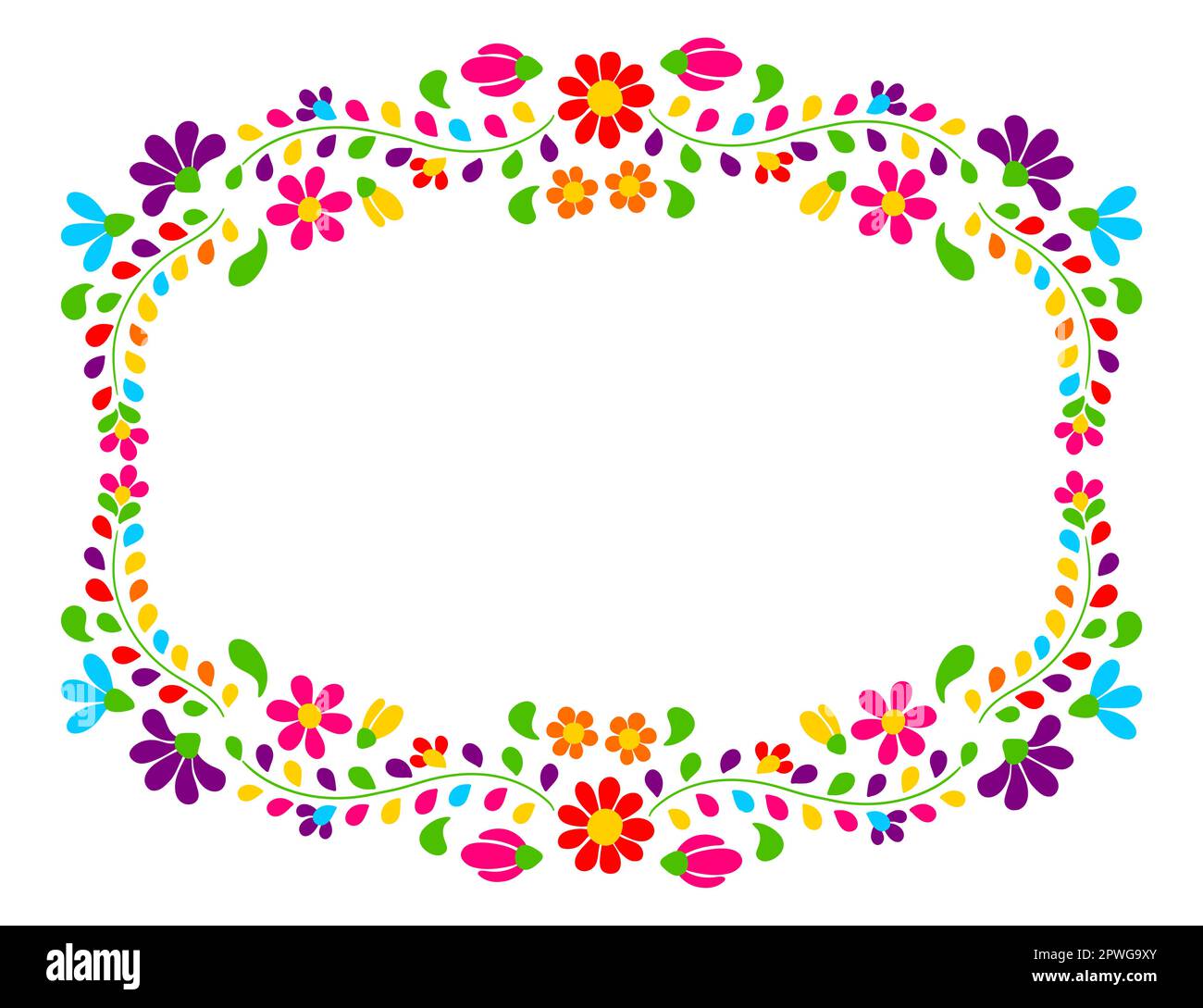 Mexican floral embroidery frame. Traditional ornament of flowers and ...