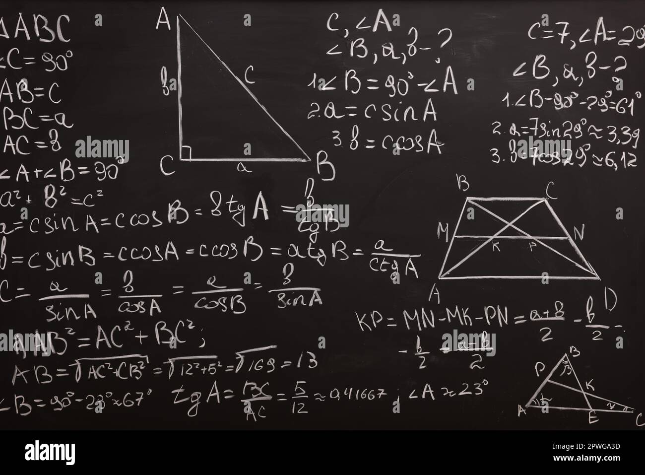 Different mathematical formulas written with chalk on blackboard Stock ...