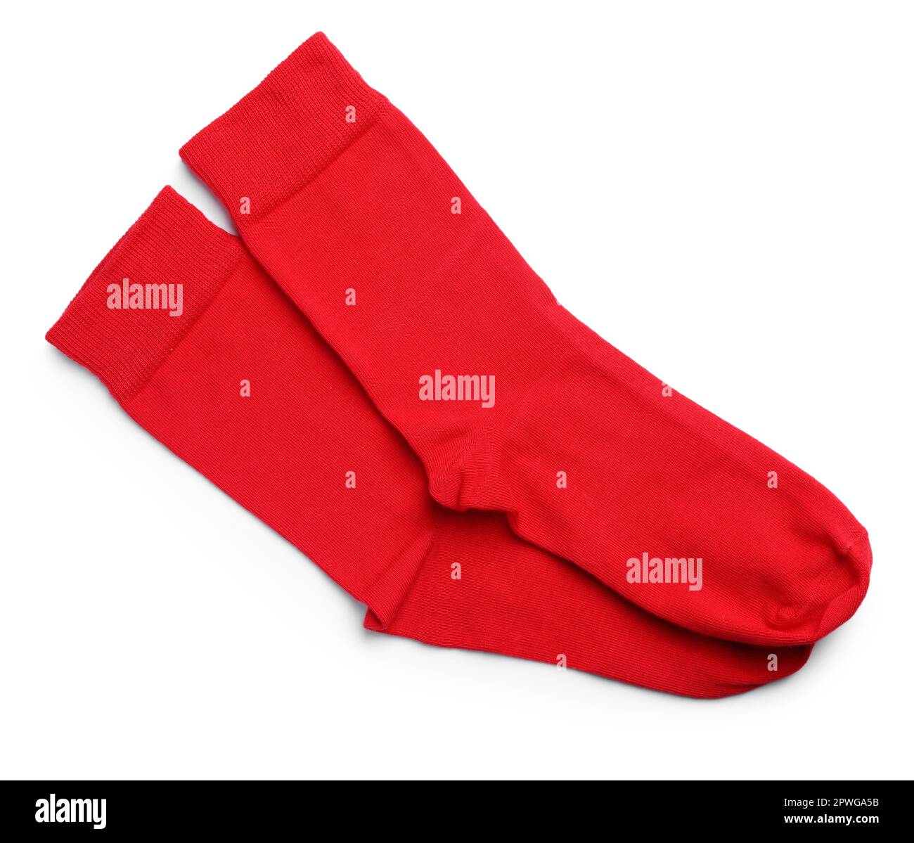 Pair of red socks on white background, top view Stock Photo - Alamy