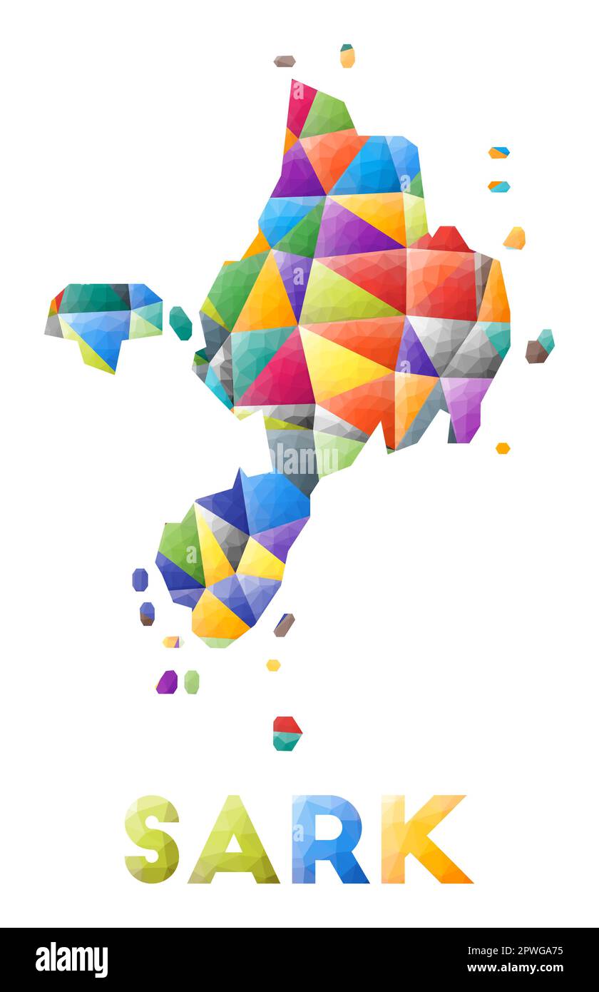 Sark - colorful low poly island shape. Multicolor geometric triangles ...