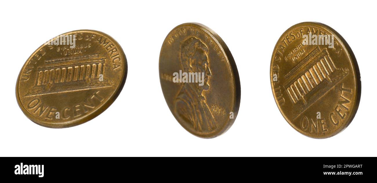 Set with American one cent coins on white background. Banner design ...