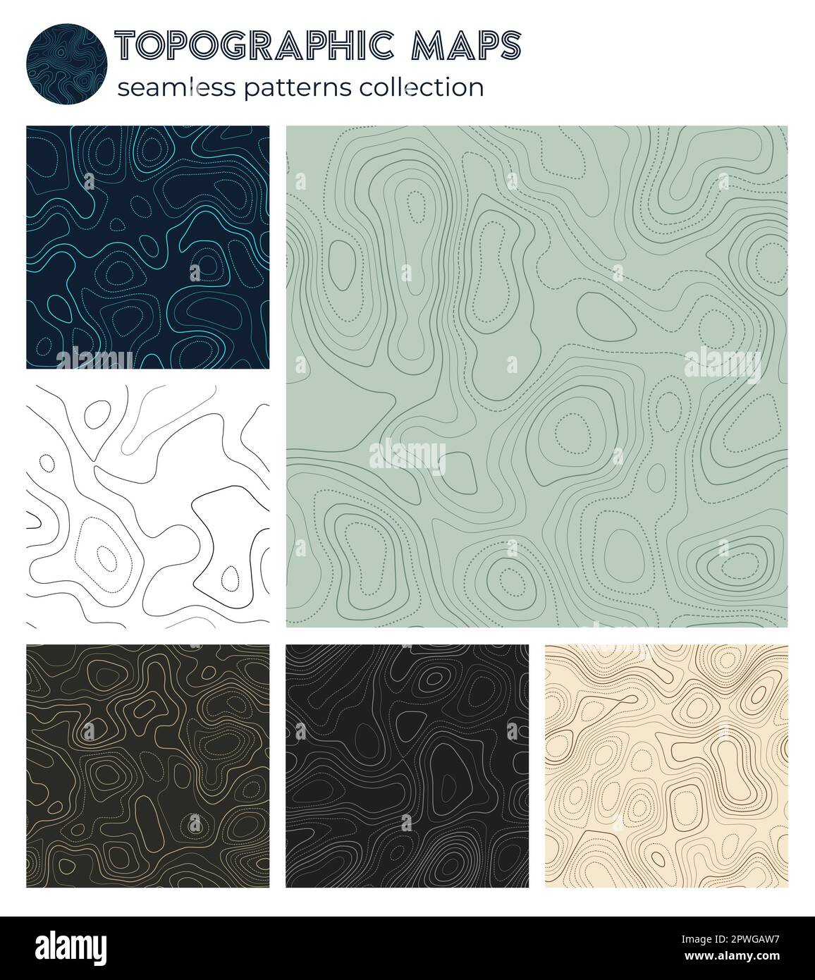 Topographic maps. Amazing isoline patterns, seamless design. Stylish ...