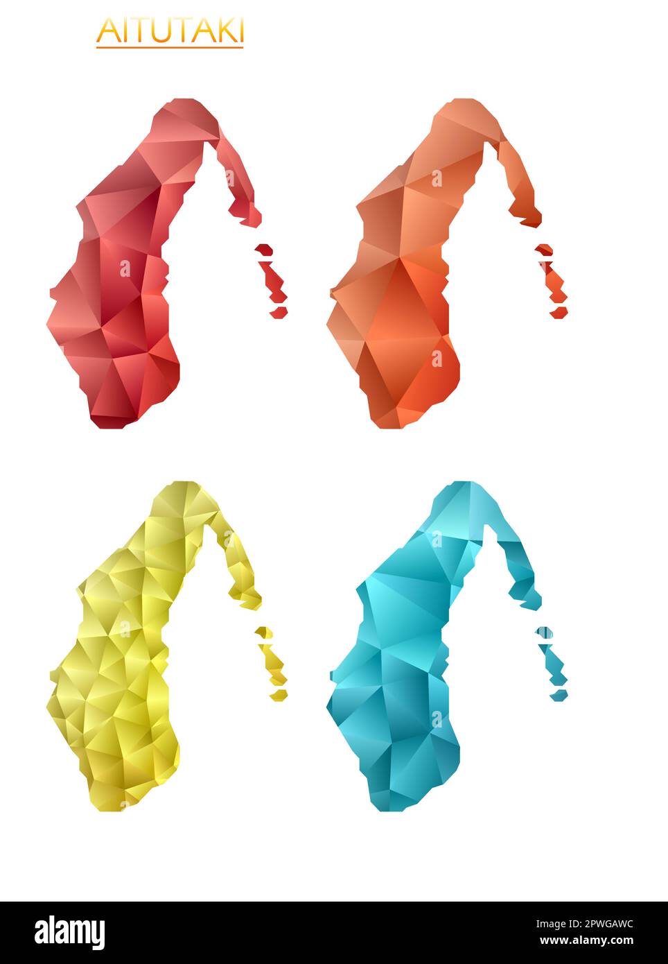 Set of vector polygonal maps of Aitutaki. Bright gradient map of island ...