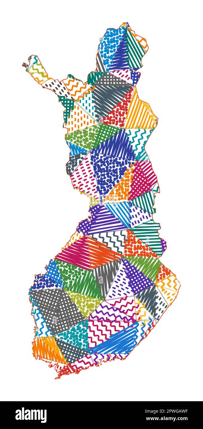 Kid style map of Finland. Hand drawn polygons in the shape of Finland ...