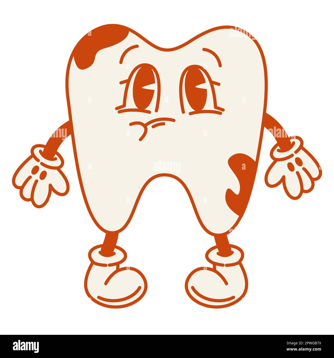 Cartoon cute sad tooth with caries.70, 80, retro style.Dental concept ...