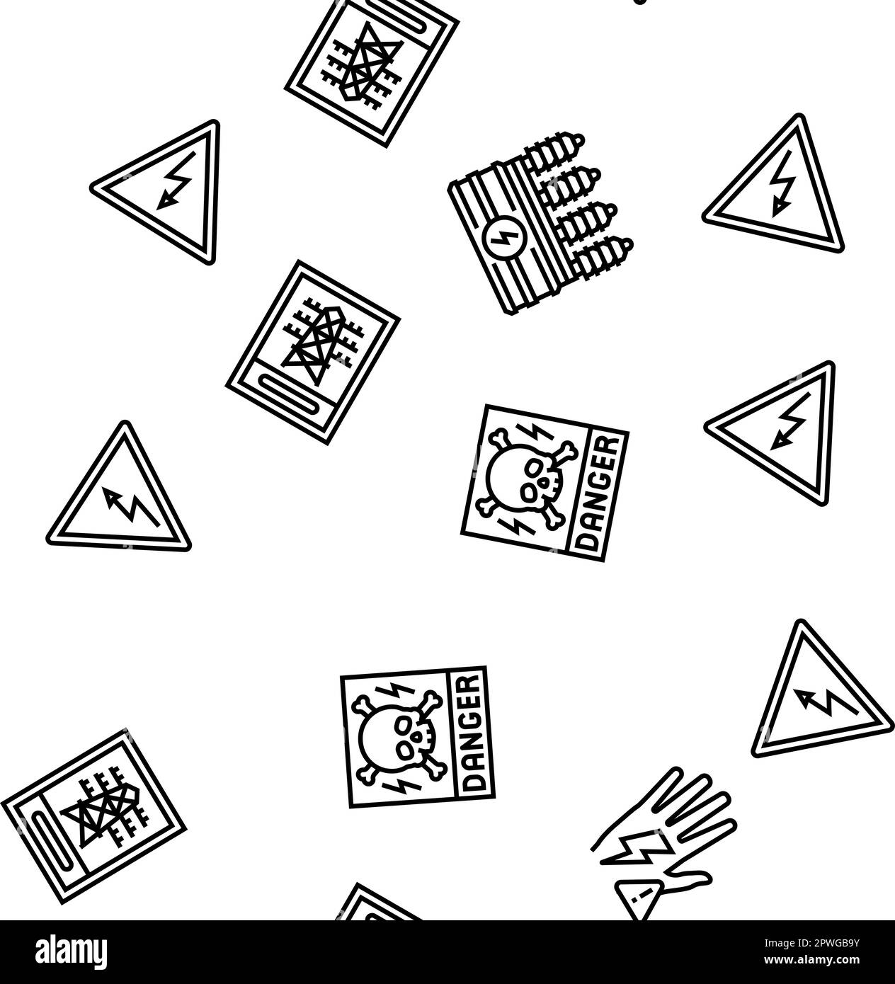 electric danger shock power vector seamless pattern thin line ...