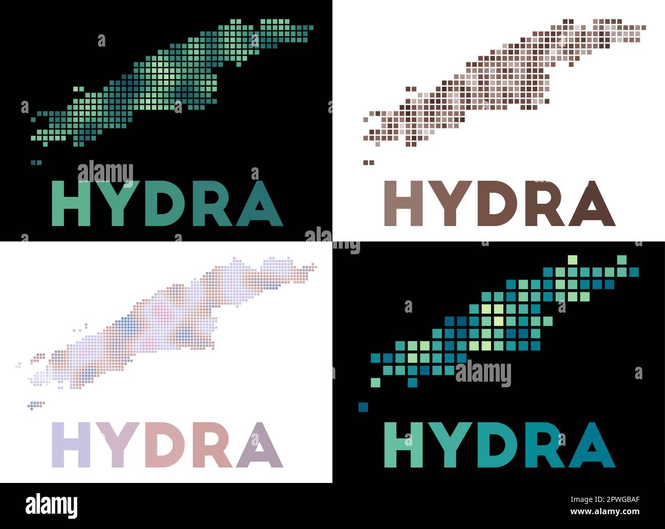 Hydra map. Collection of maps of Hydra in dotted style. Borders of the ...