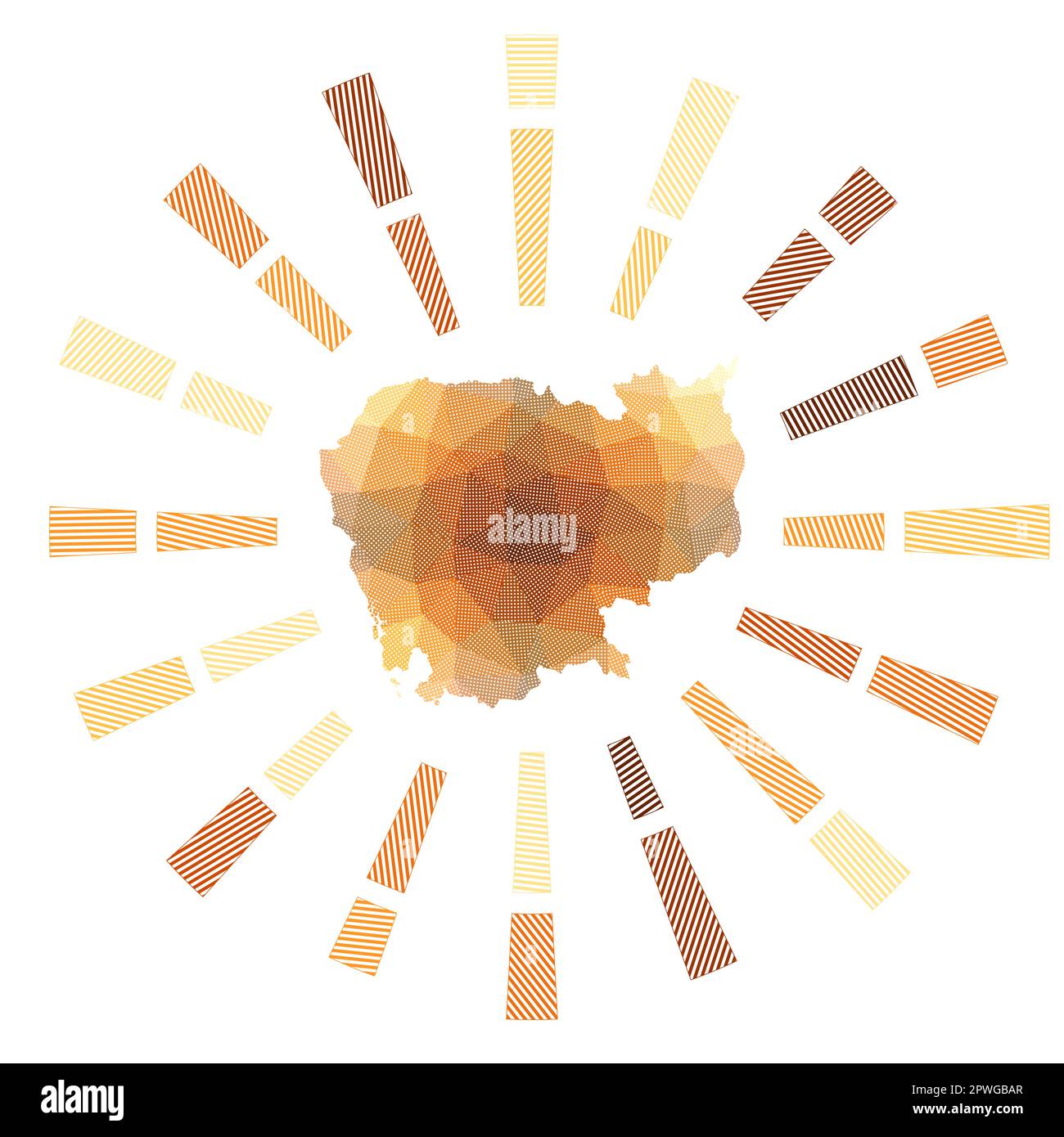 Cambodia sunburst. Low poly striped rays and map of the country ...