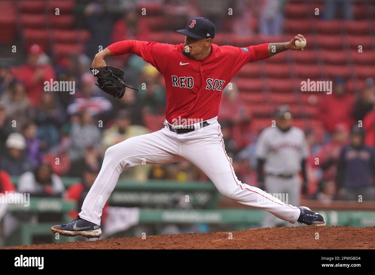 Boston Red Sox relief pitcher Brennan Bernardino winds up for a pitch ...