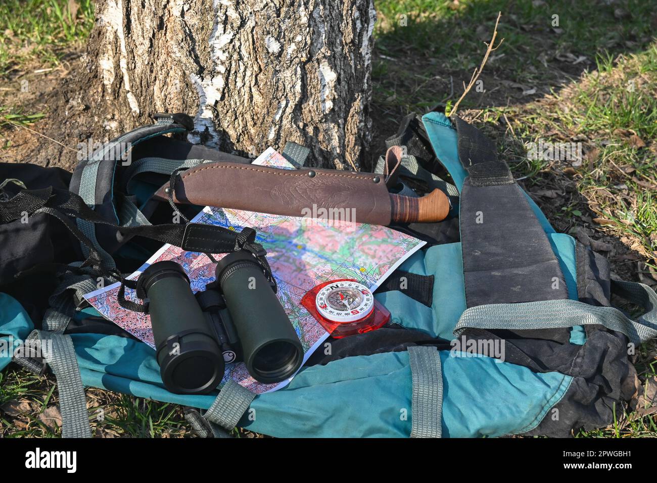 Bushcraft equipment. Items necessary for survival in the wild Stock ...