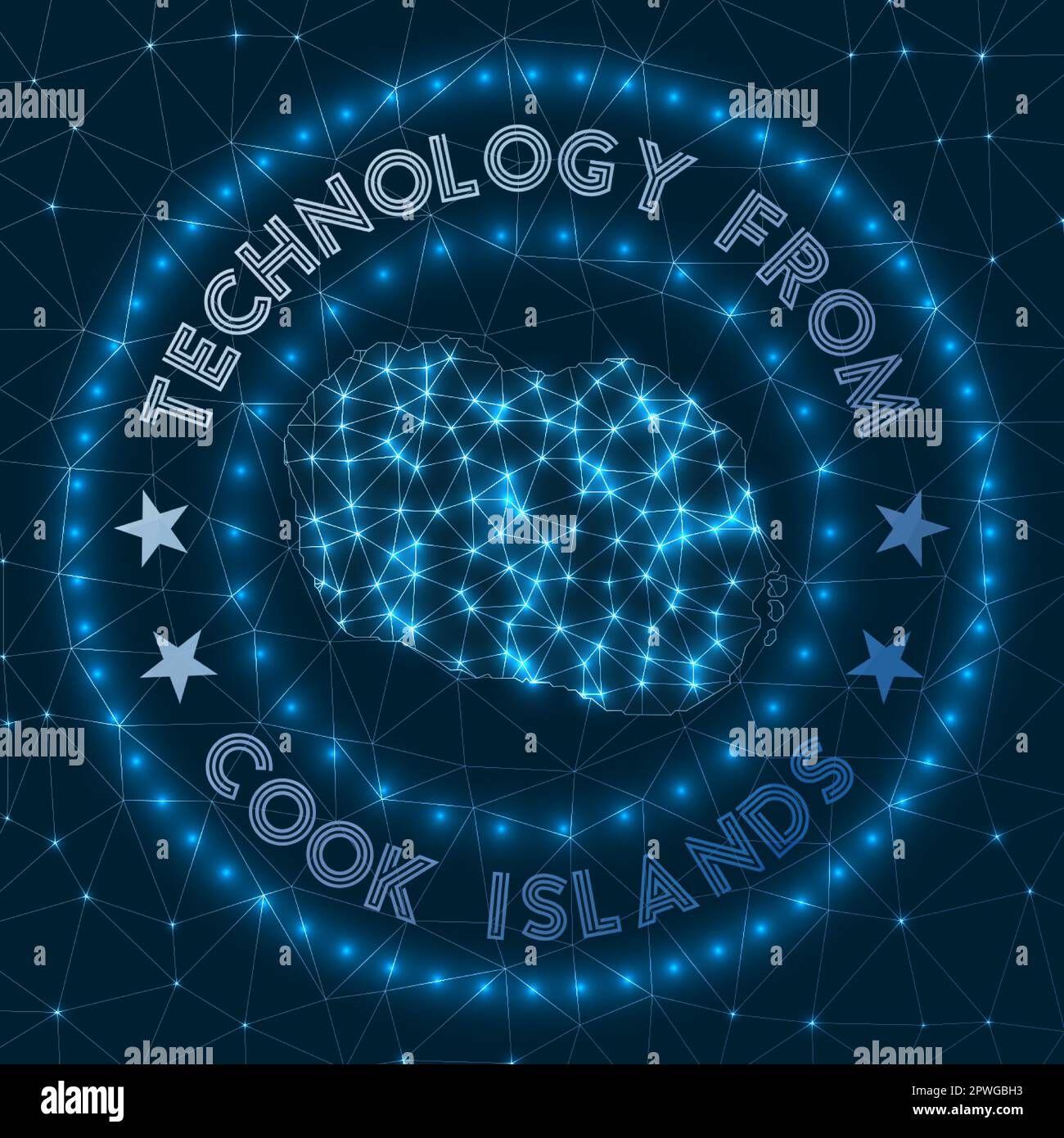 Technology from Cook Islands. Futuristic geometric badge of the island ...